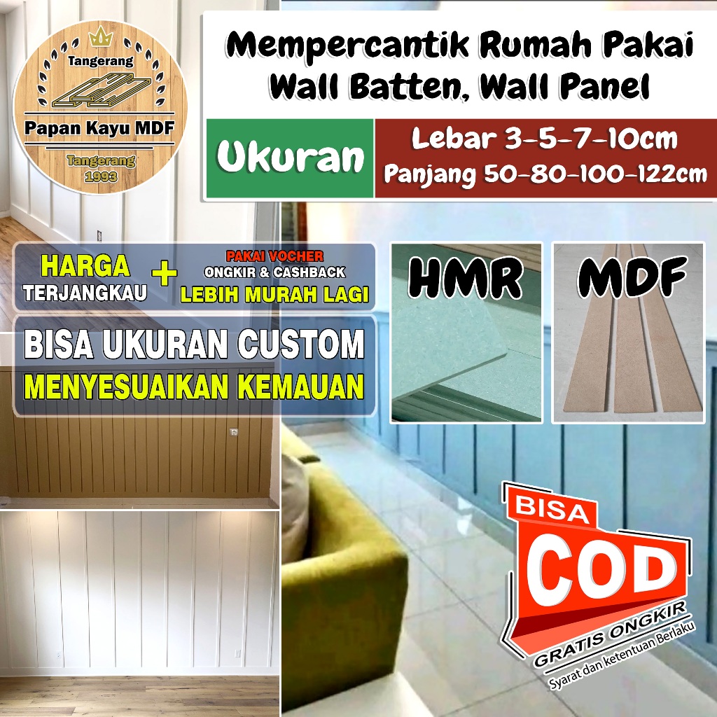 Jual WallBatten Dinding HMR Hijau / MDF Coklat Ketebalan 3MM 4MM 5MM ...