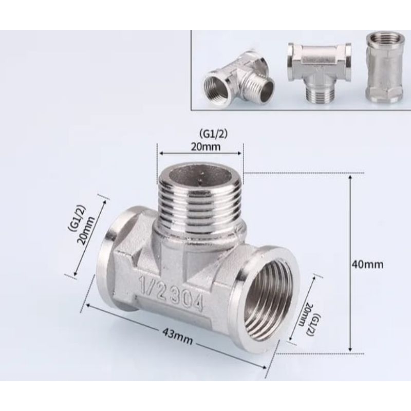 Jual Tee stainless 304 drat luar dalam 1/2 inch / Nepel T stainless sambungan kran air | Shopee ...