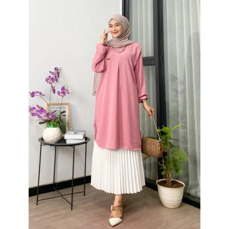 Jual Moris Long Tunik Crinkle/Tunik Polos Wanita Muslim | Shopee Indonesia