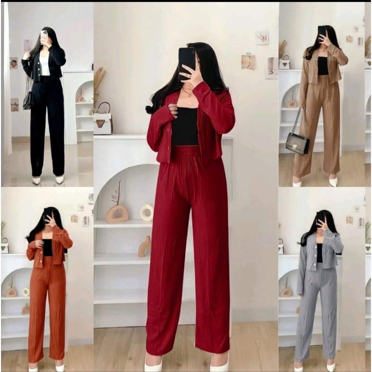 Jual One Set Wanita Casey Knit Hornet Setelan Crop Top Wanita Setelan Rajut Setelan Wanita ...