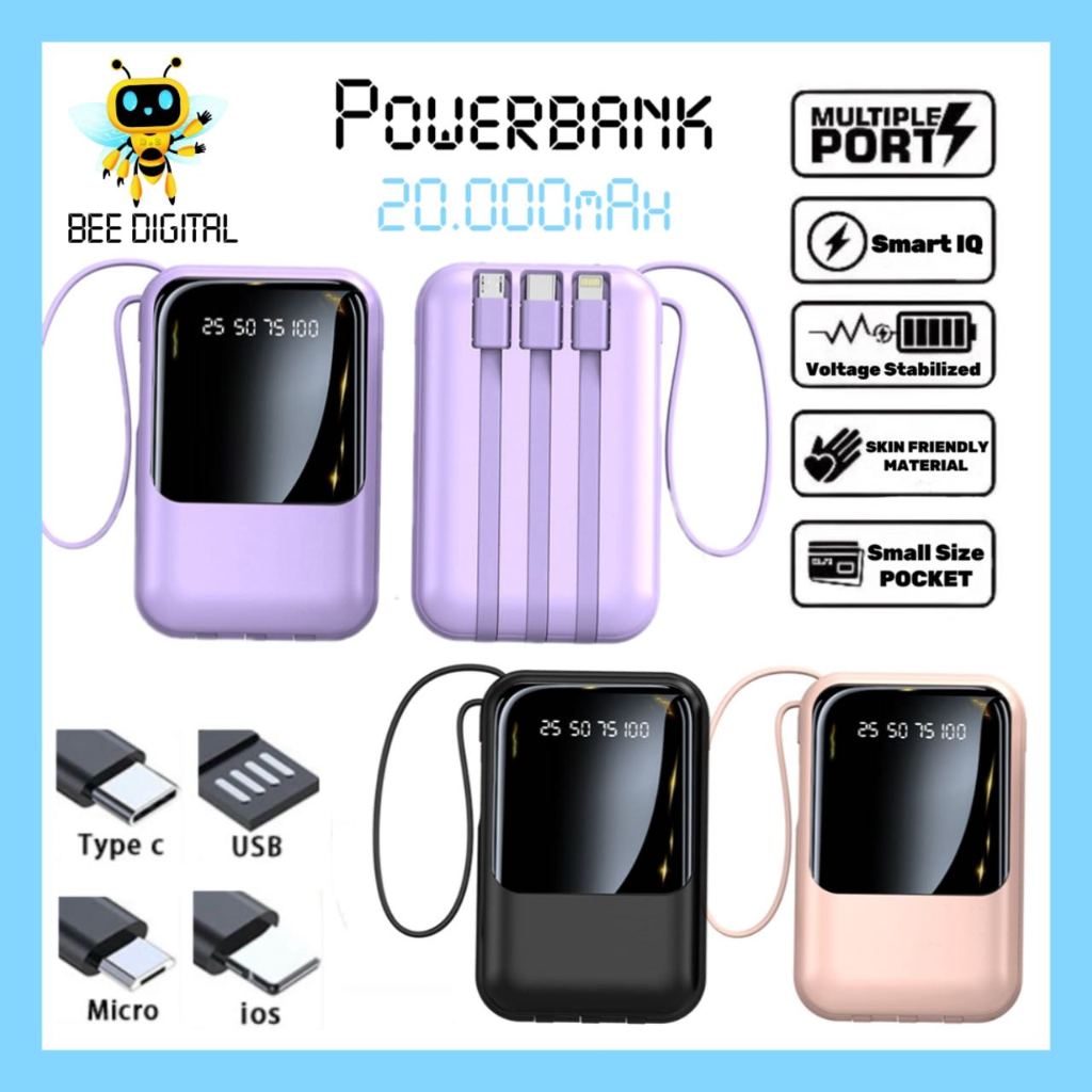 Jual BEEDIGITAL COD Mini Powerbank 20000 mAh 4 USB Cable Fast Charging ...