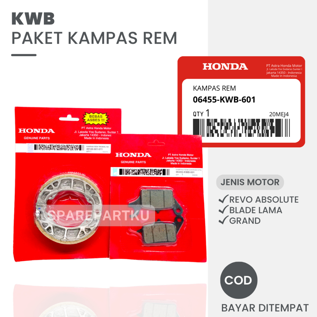 Jual KWB PAKET KAMPAS REM DEPAN BELAKANG BLADE / REVO ABSOLUTE / KAMPAS ...
