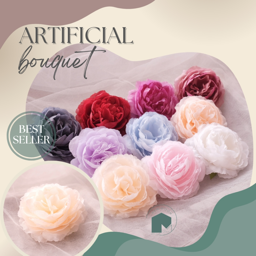 Jual Artificial flower mawar peony pom pom kepala bunga rose silk 8 cm bud head kuntum kelopak ...