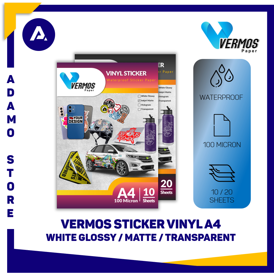 Jual Kertas Sticker Vermos Stiker Vinyl Vermos A4 Waterproof Stiker ...