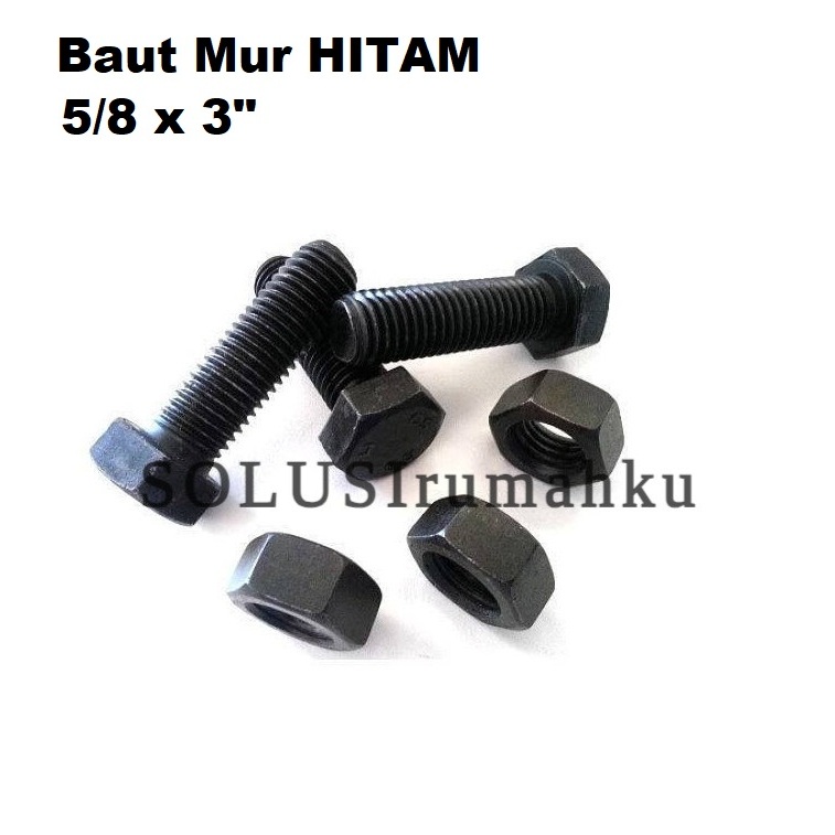 Jual Baut Mur HITAM 5/8" X 3" drat kasar / Kepala Baud KUNCI 24 x Panjang 7.5 cm | Shopee Indonesia