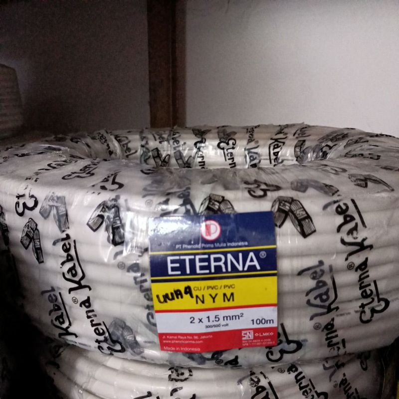 Jual Kabel Listrik Tunggal Kawat ETERNA NYM 2x1,5mm 2x1,5 mm Roll 100 Meter Putih SNI | Shopee ...