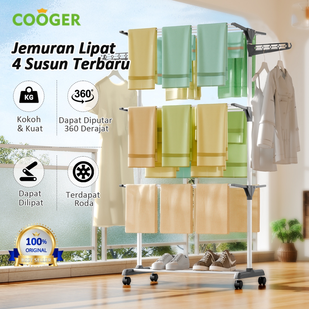 Jual COOGER Rak Jemuran 4 Susun Dengan Roda Dapat Dilipat Jemuran ...