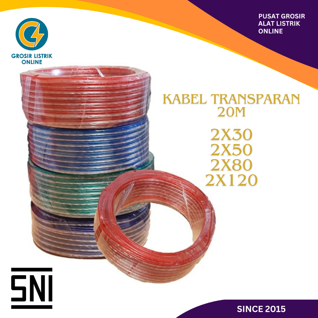 Jual KABEL LISTRIK TRANSPARAN SPEAKER 2X120 2X80 2X50 2X30 AUDIO SERABUT 20M 20 METER | Shopee ...