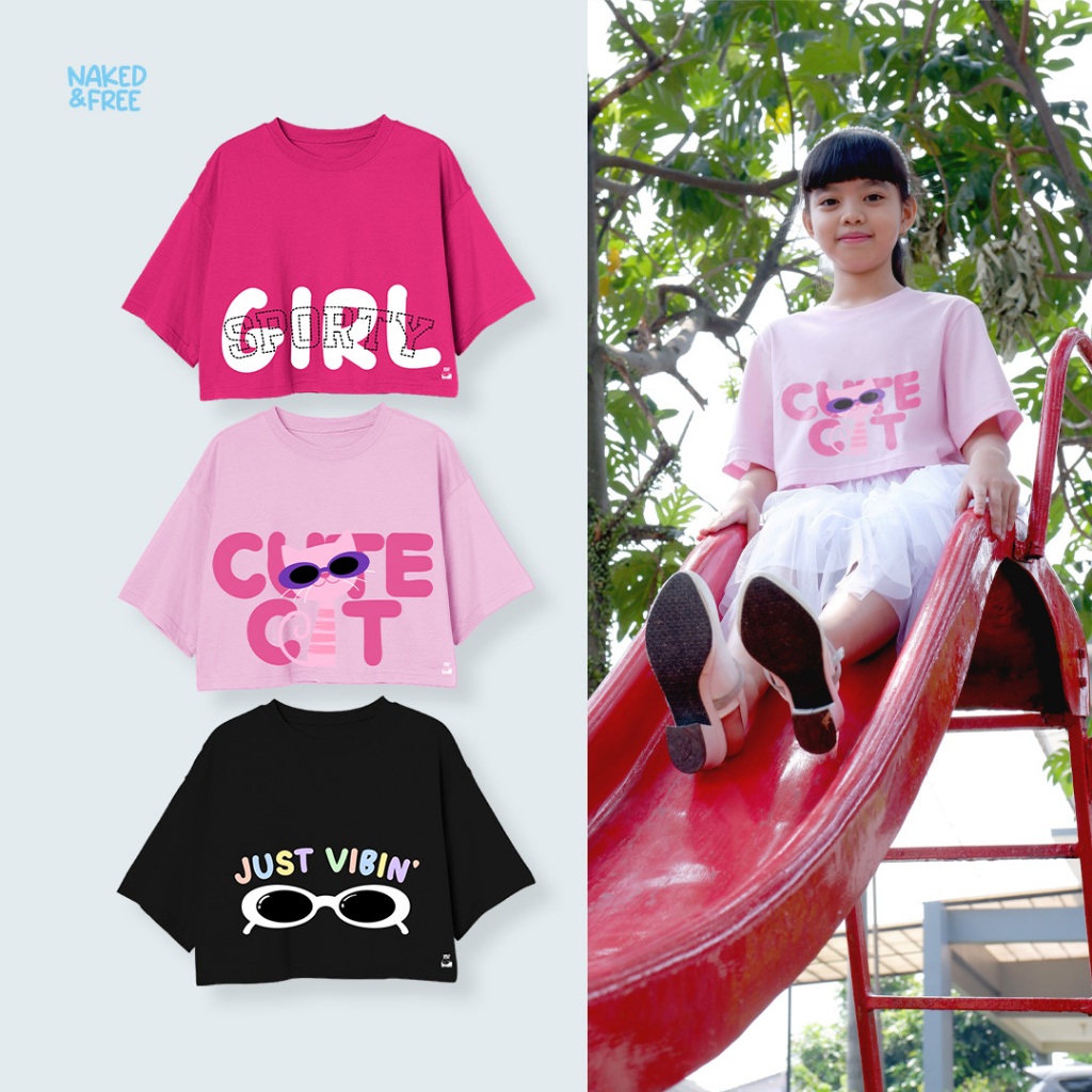 Jual Naked & Free Croptop Anak Perempuan Typography Series Cute Cat ...