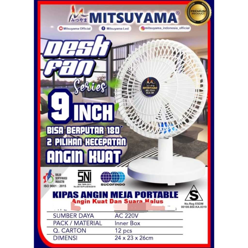 Jual G764 ORIGINAL Kipas Angin Meja PUTAR Portable 9 inch Mitsuyama Desk Fan Kencang 2 KECEPATAN ...