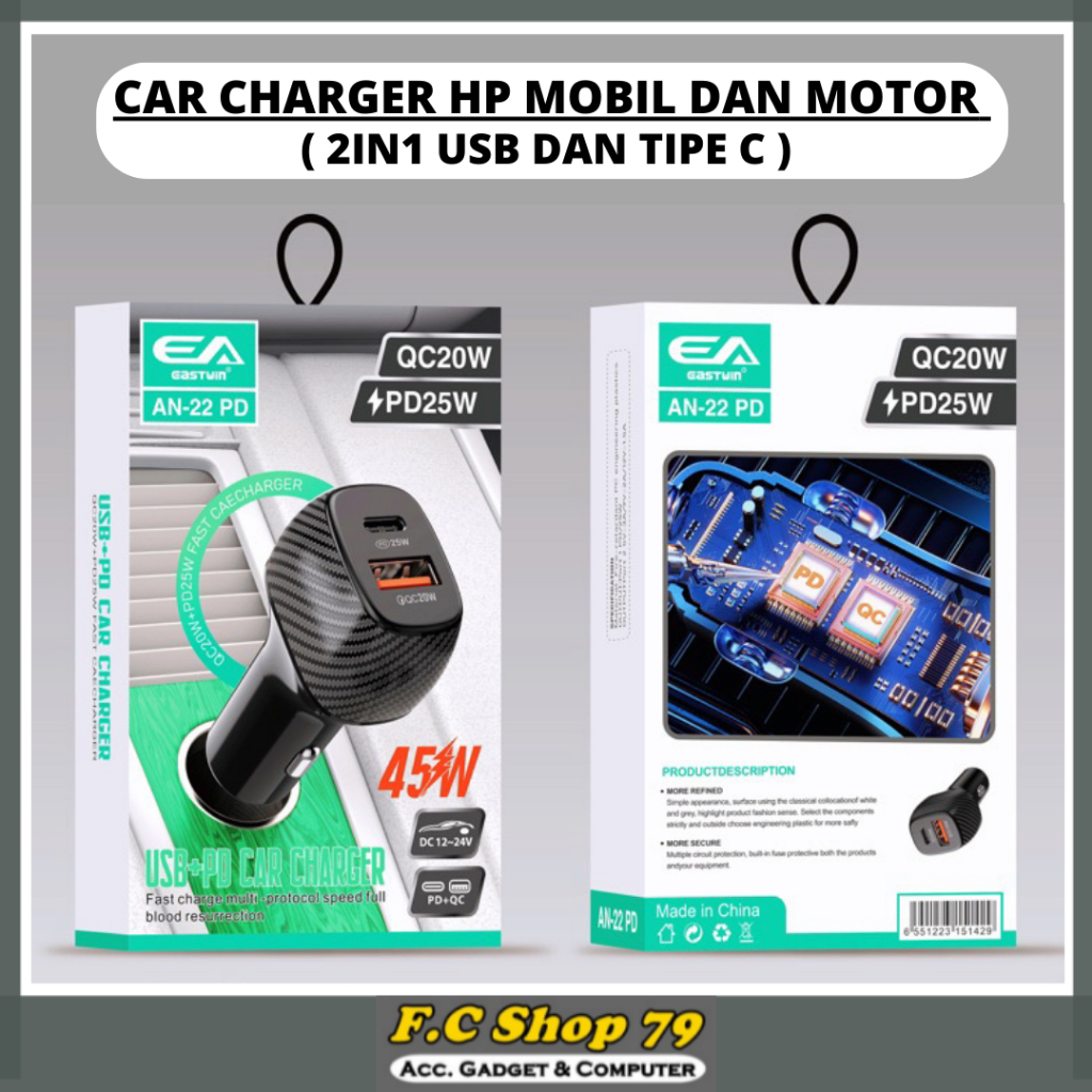 Jual FAST CHARGING!! CAR CHARGER HP HANDPHONE 2IN1 BUAT MOTOR DAN MOBIL ...