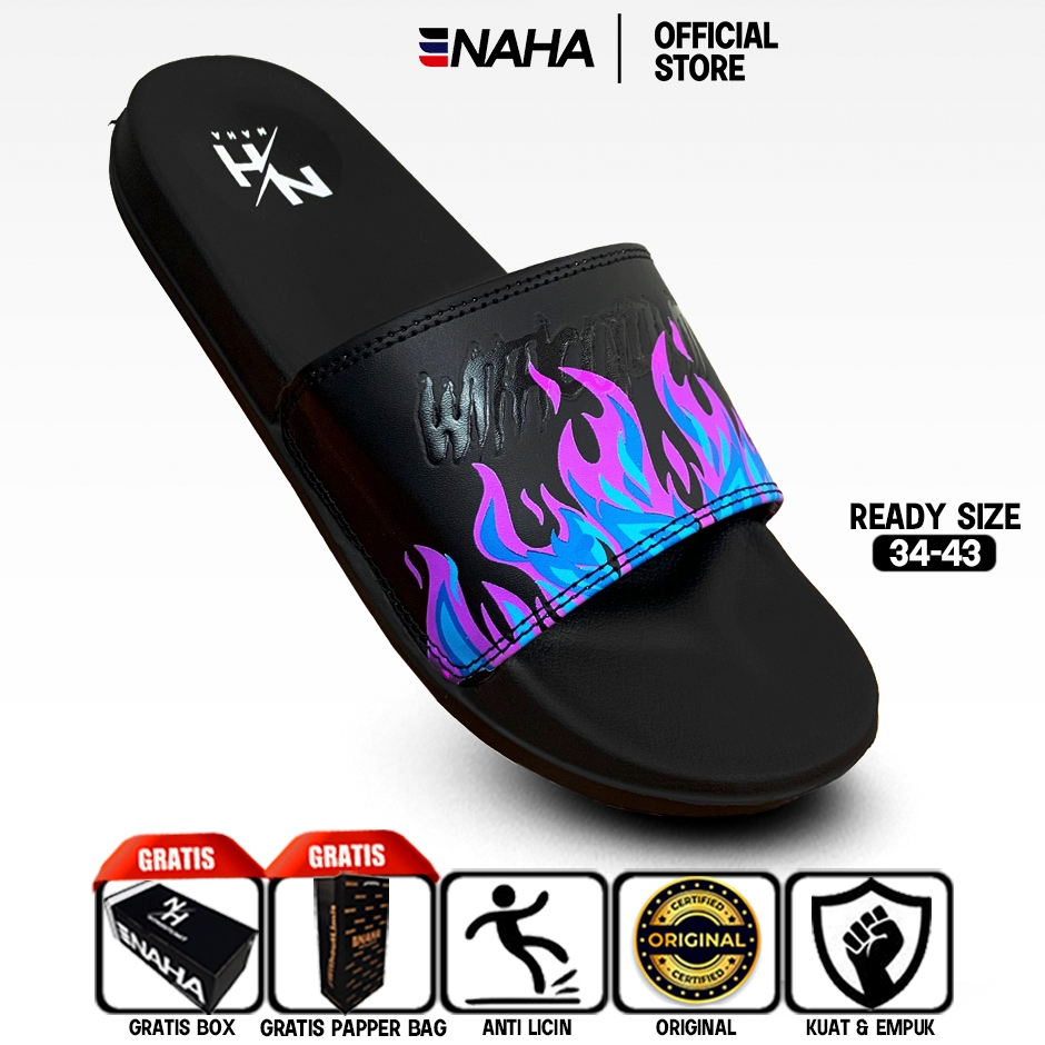 Jual NAHA - Sandal Slop Pria Wanita Distro Karet Api Ungu Hitam Size 34 ...