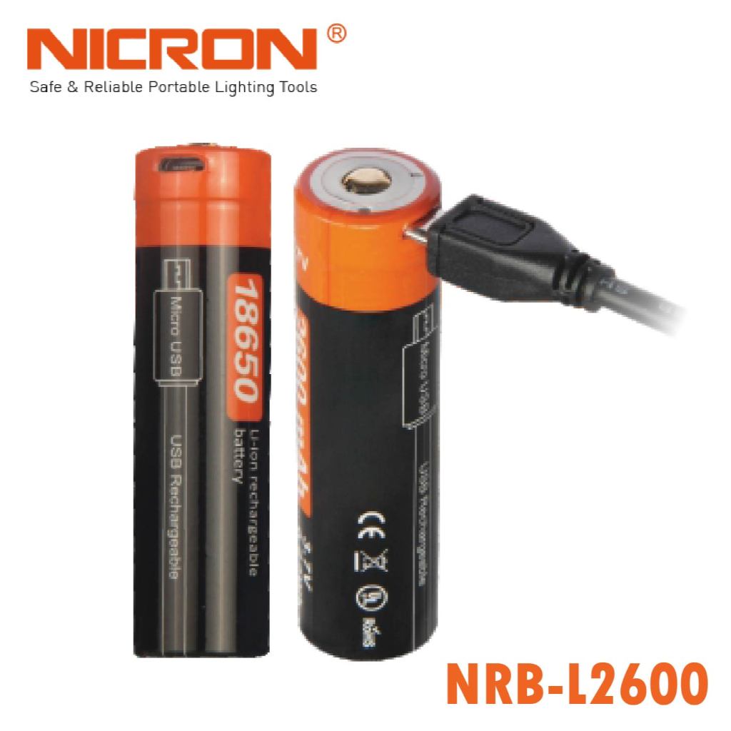 Jual Nicron Battery Senter Nrb-L2600 Rechargeable USB-Hole 18650 Li-ion ...
