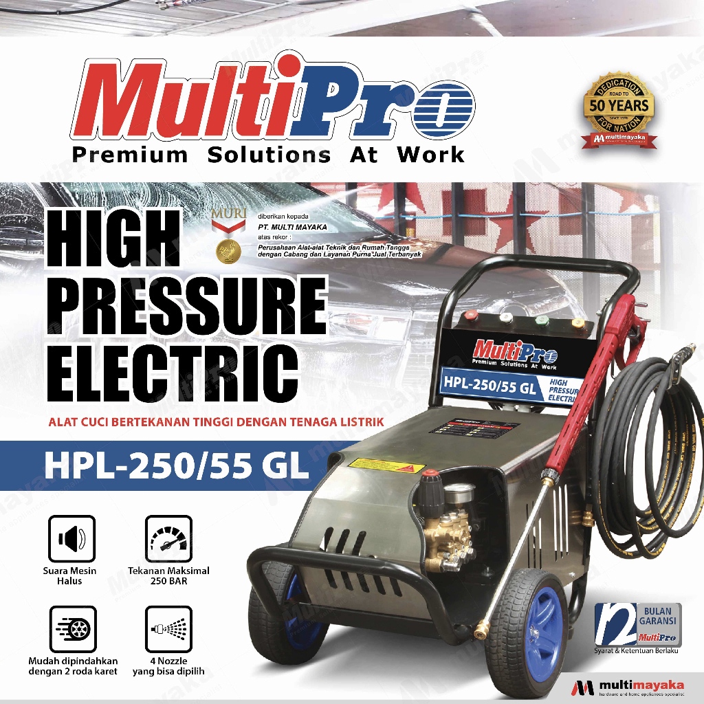 Jual MULTIPRO HIGH PRESSURE ELECTRIC JET CLEANER HPL 250/55 GL | Shopee ...