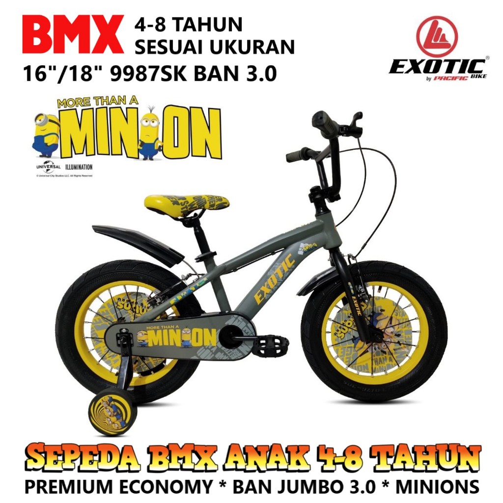 Jual Sepeda Anak Exotic ET9987SK Minions BMX 16 18 Inci Ban Gendut 3.0 Fat Tire Kids Bike 4-8 ...