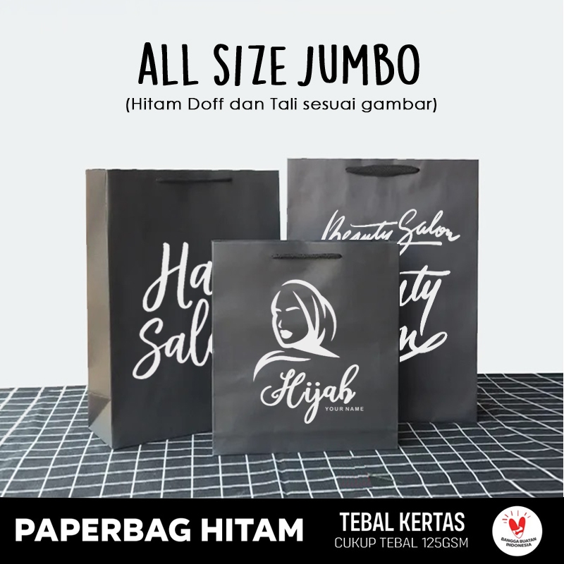 Jual (+SABLON) Paper Bag Jumbo Bebas Desain / Paper Bag Hitam Packing ...