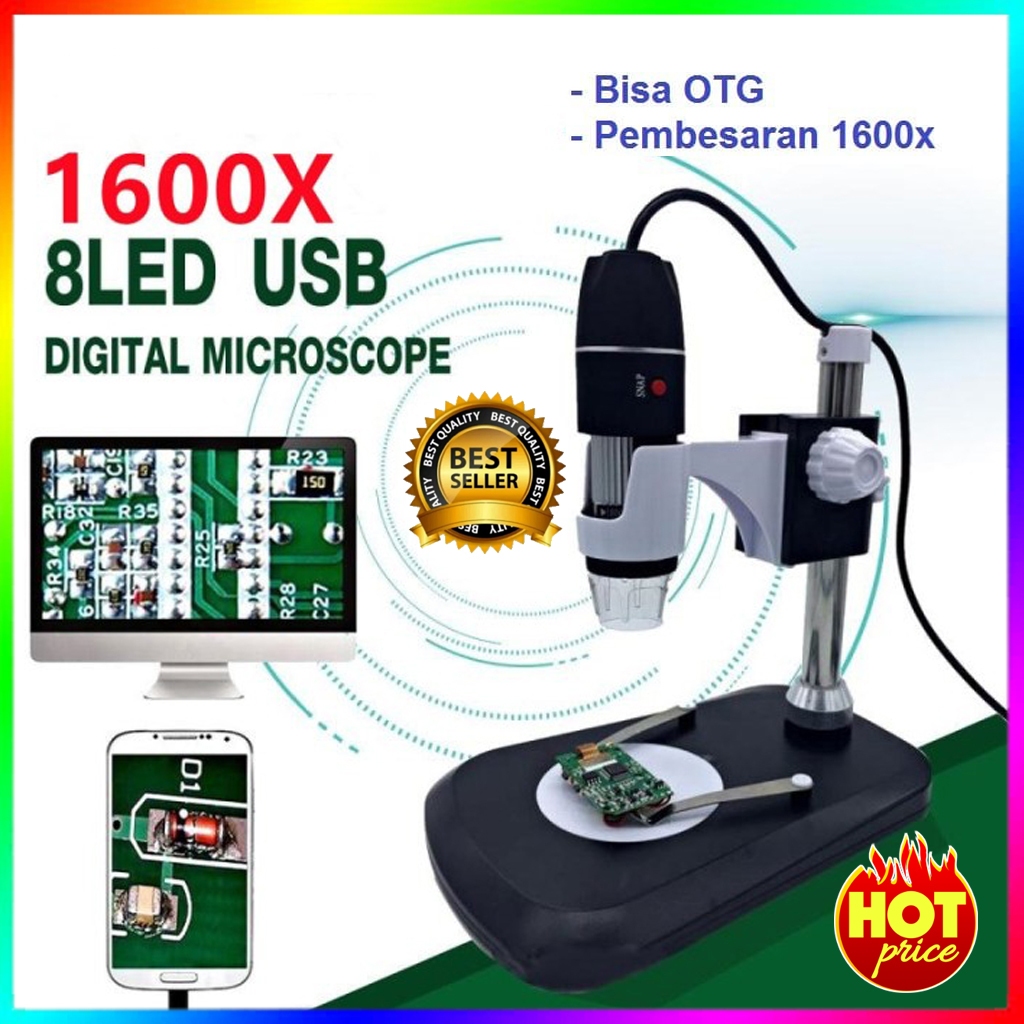 Jual MIKROSKOP MICROSCOPE DIGITAL 1600X 2MP 8LED USB Zoom OTG + Stand | Shopee Indonesia