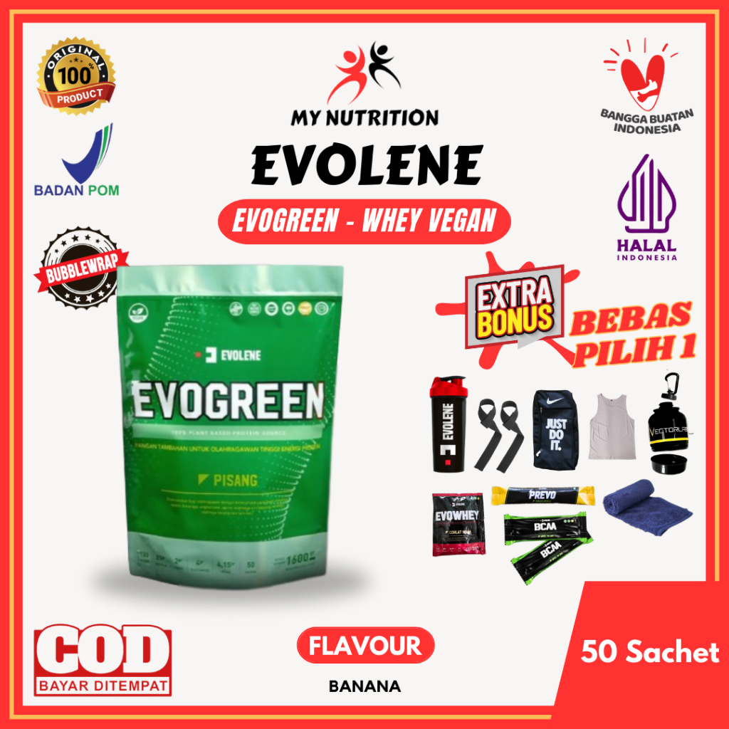 Jual Evolene EVOGREEN 50 Serving 100% Vegan Plant Based Protein Evo ...