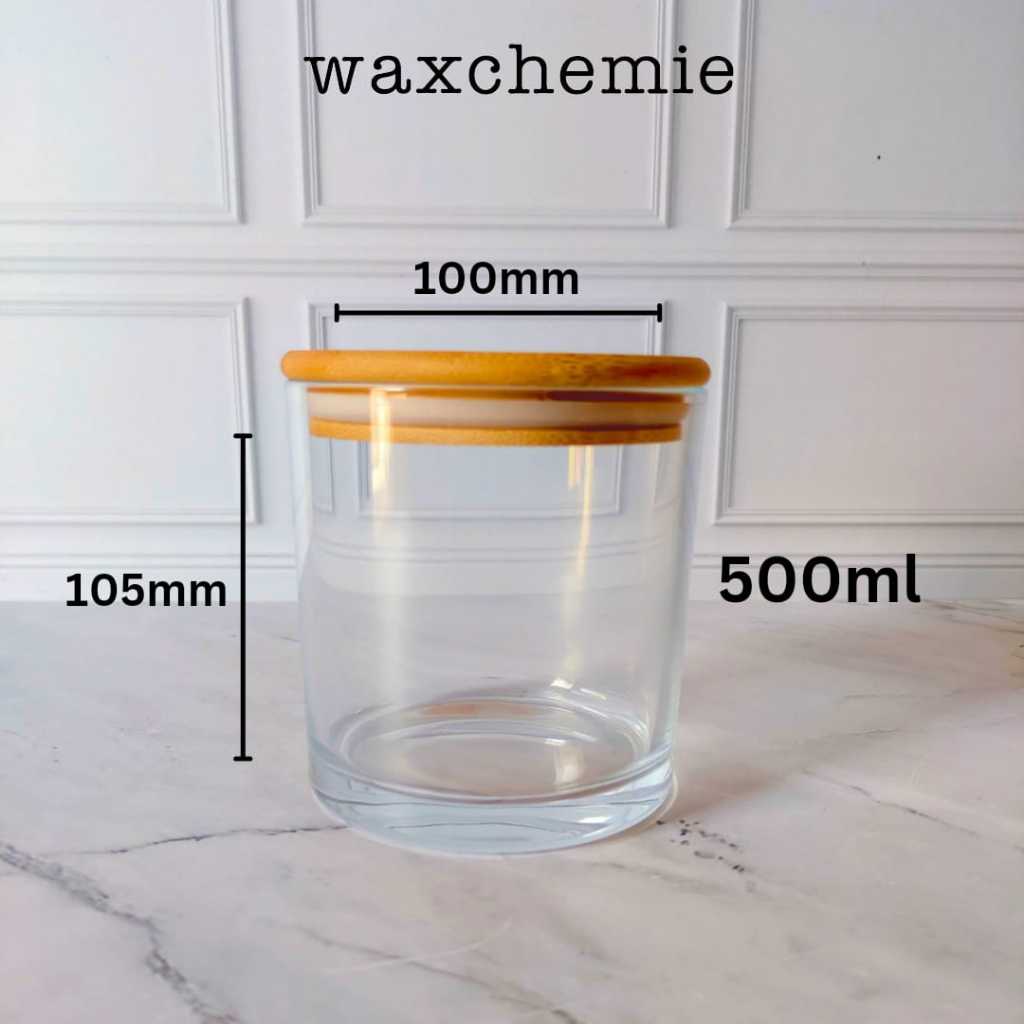 Jual Jar Gelas Kaca Tutup Bambu / Gelas Kaca / Container Lilin 500ml ...
