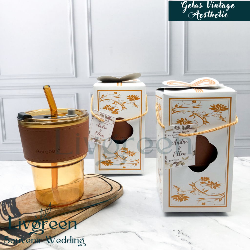 Jual Souvenir Gelas Kaca Aesthetic Kemasan Box | Shopee Indonesia