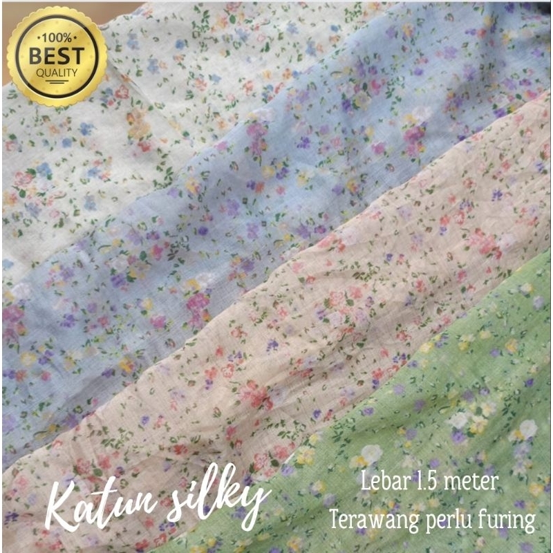 Jual kain katun silki premium motif bunga / bahan katun sutra | Shopee ...