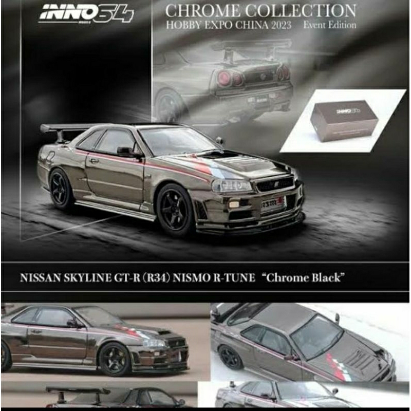 Jual Diecast Inno64 Nissan Skyline GTR R34 Nismo R Tune Black Chrome ...