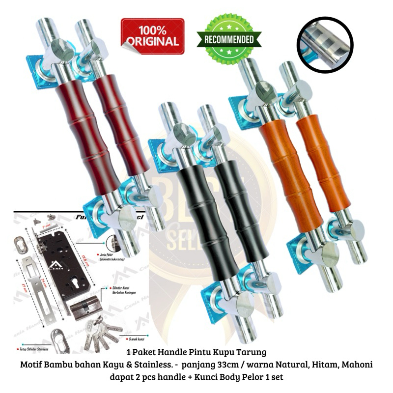 Jual Handle Pintu Rumah Gagang Tarikan Pintu 33cm Kayu type BAMBU ...