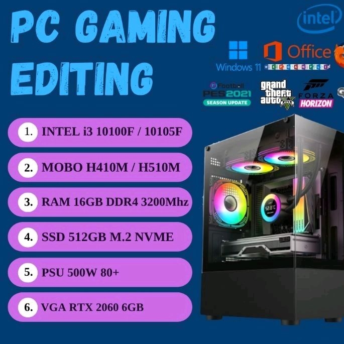 Jual PC GAMING INTEL GEN 10 i3 10105F 10100F RAM 16GB SSD 512GB RTX ...
