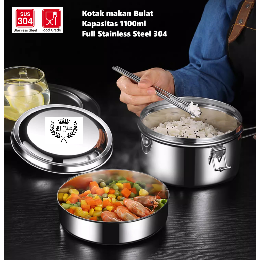 Jual Kotak makan rantang Bulat FULL stainless steel 304 Lunch Box 1100 ...