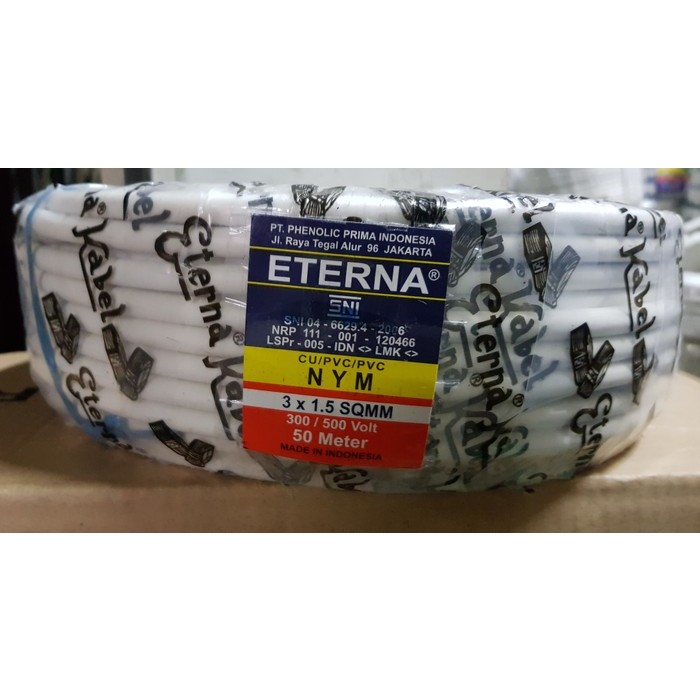 Jual Kabel listrik Eterna 3x1.5 3x1,5 Nym / 1.5 mm isi 3 Kawat Tembaga Putih 50M 50 Meter ...