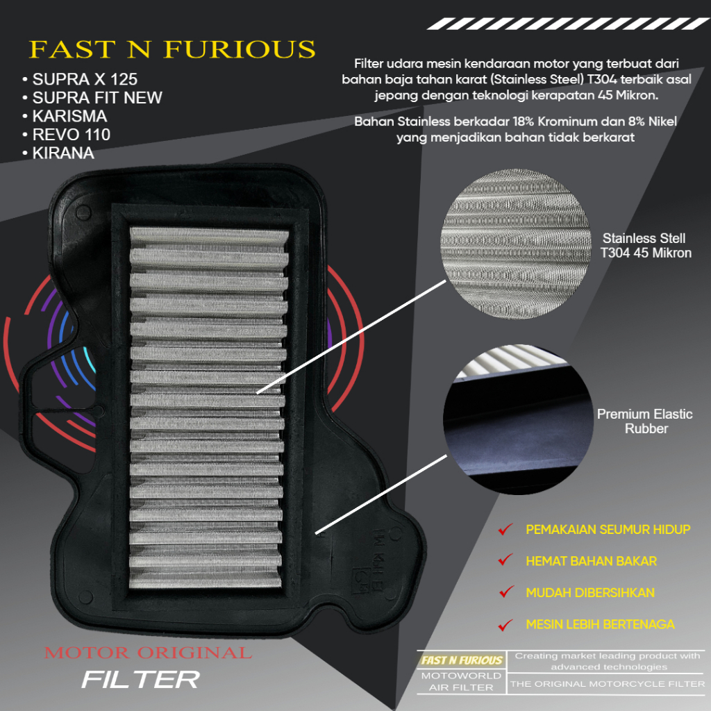 Jual Filter udara stainless saringan udara SUPRA X 125 SUPRA FIT NEW ...