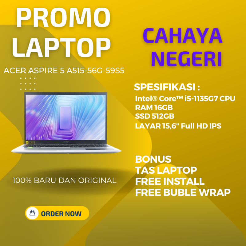 Jual PROMO LAPTOP GAMMING Acer Aspire 5 A515-56G-59S5 CORE I5 RAM 16GB SSD 512GB+HDD1TB NVIDIA ...
