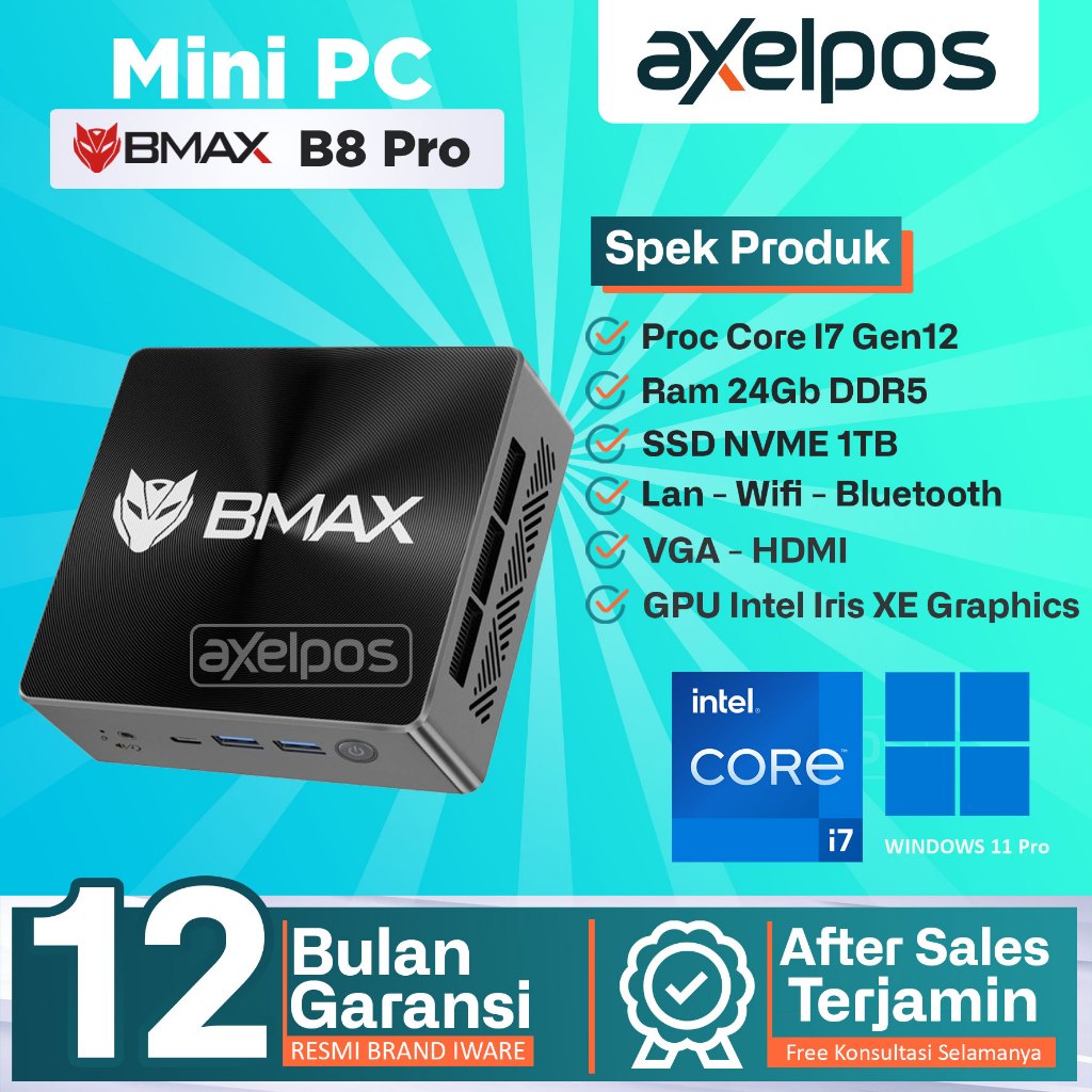 Jual Mini PC BMAX B8 Pro Intel Core i7 1255U 24GB/1TB NVMe Window 11 ...