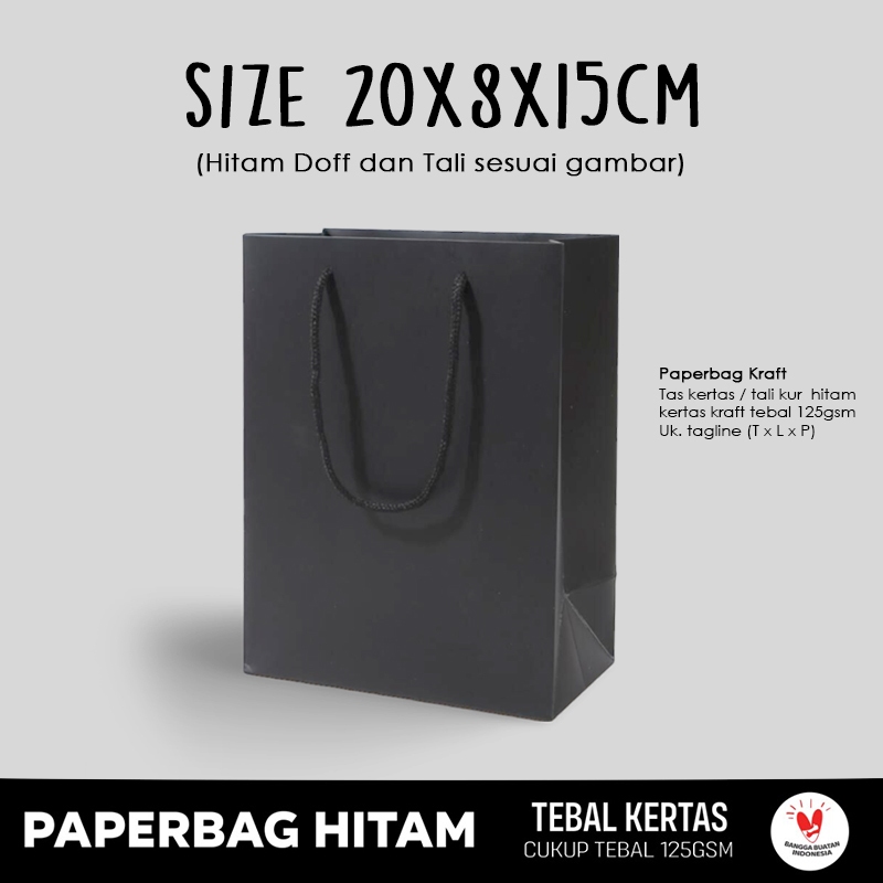 Jual Paper Bag Polos Hitam (Tali Kur) Paper Bag Kado Uk. 20x8x15 cm ...