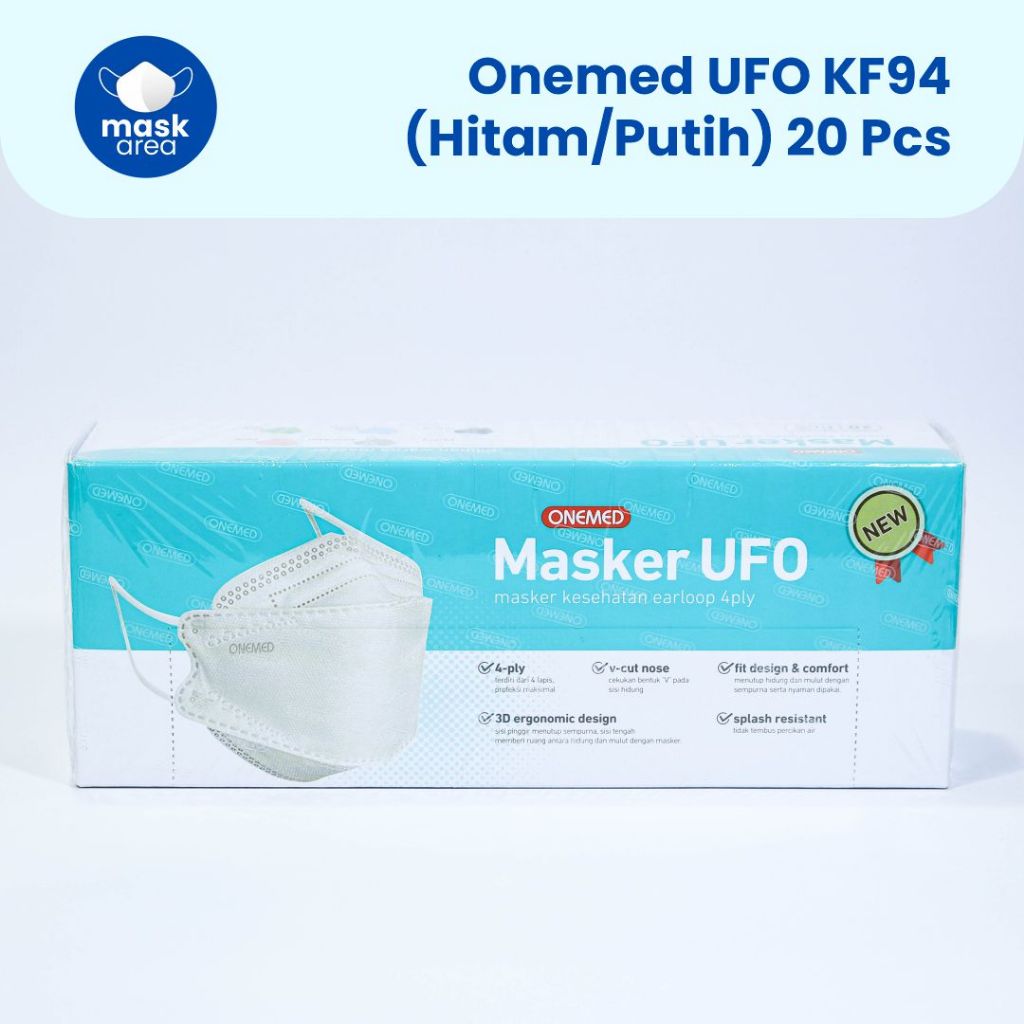 Jual Masker Onemed UFO KF94 (Cantol) Hitam/Putih 4 Ply 20 Pcs (Box ...