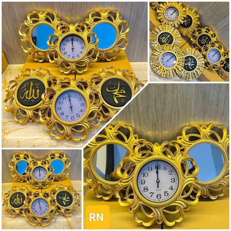 Jual 3SET Jam Dinding Kaligrafi / Set hiasan dinding kaligrafi cermin ...