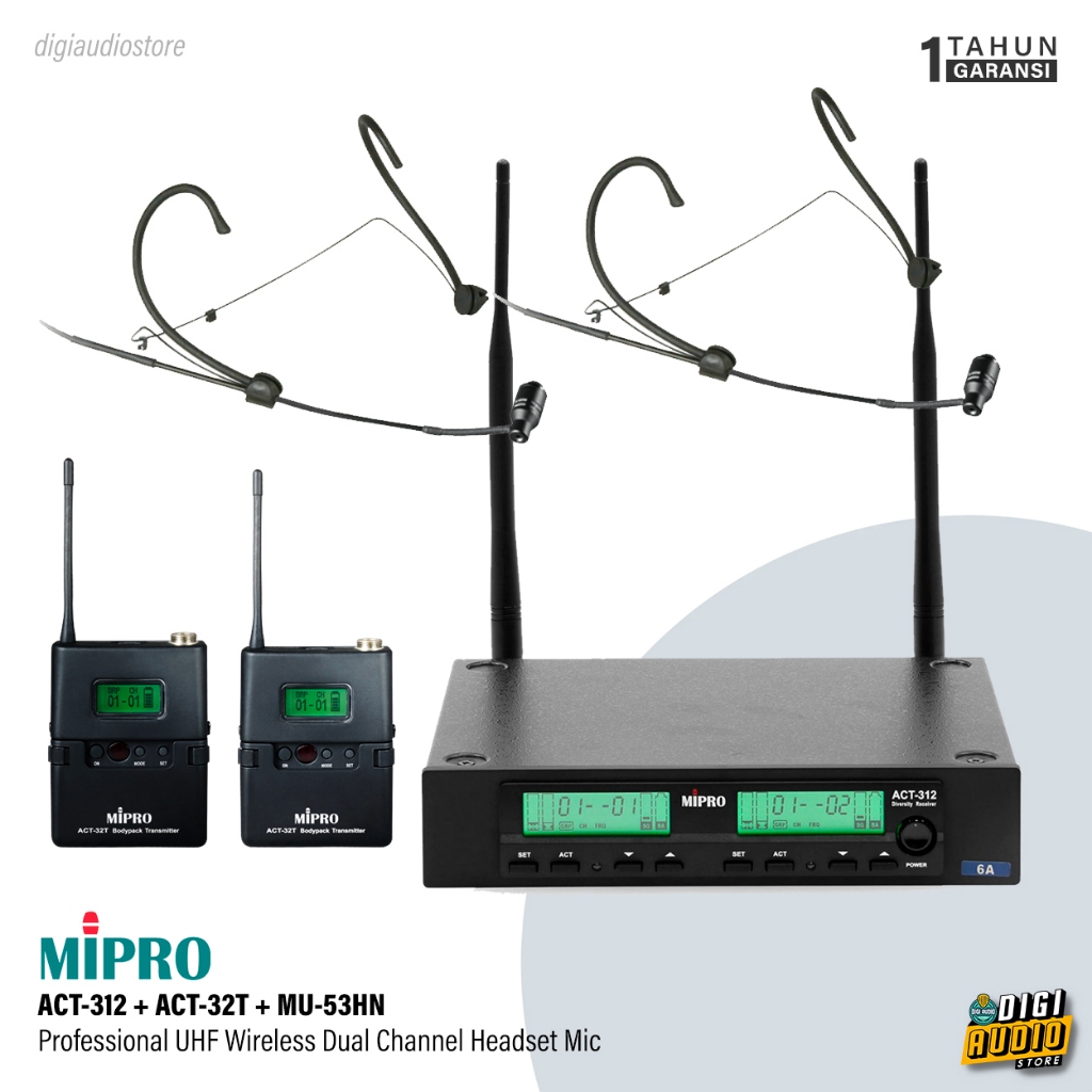 Jual Mic Wireless 2 Headset Microphone Headworn Mic Jepit Kepala & 2 Bodypack Wireless - MIPRO ...