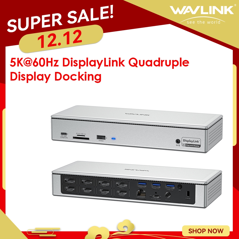 Jual WAVLINK DisplayLink Docking Station Quad Monitors 5K 4K@60Hz, 19 ...