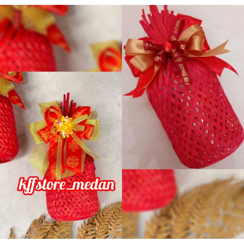 Jual Keranjang Bambu Merah Imlek Set (Pita+Tali Kawat) | Shopee Indonesia