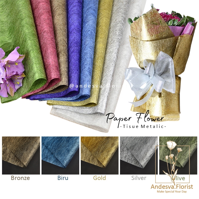 Jual [isi 20] Kertas Buket Bunga Serat Metalik / Tissue Cotton Paper ...