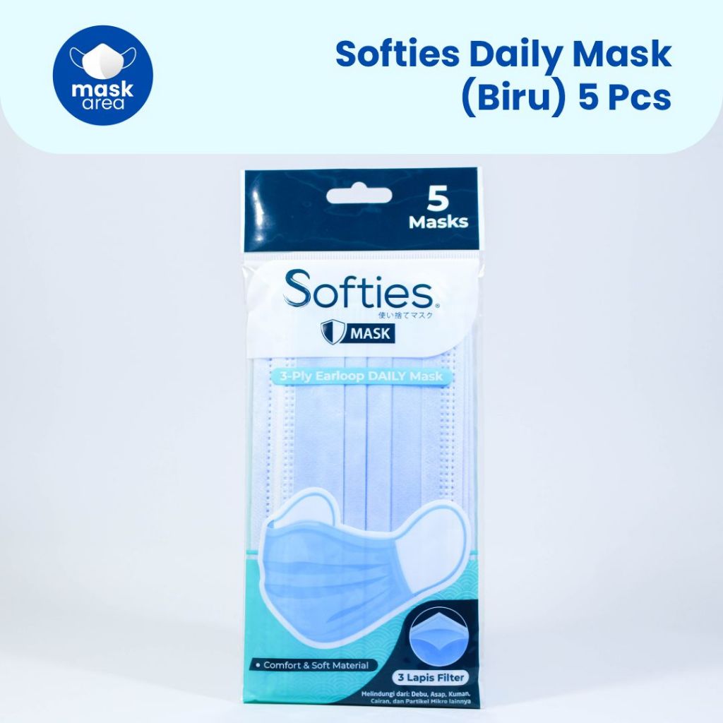 Jual Masker Softies Earloop (Cantol) Daily Mask Biru Polos 5 Pcs ...