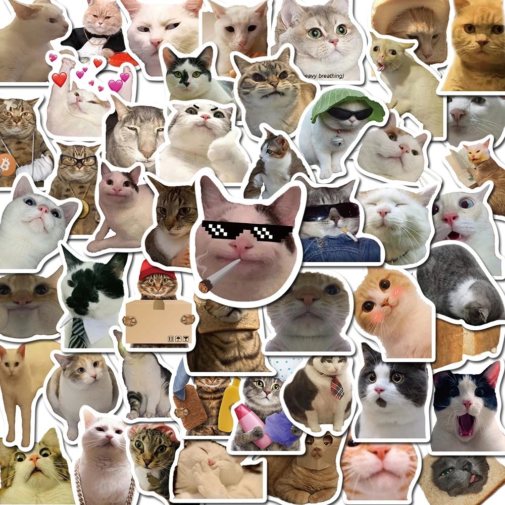 Jual 50 PCS DECO STICKER PACK Cat MEME Funny Animals Stickers Vintage ...