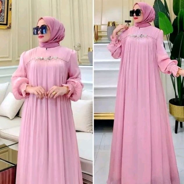 Jual Humaira Shimer Dress Payet Mutiara | Gamis Shimer Silk Premiun ...