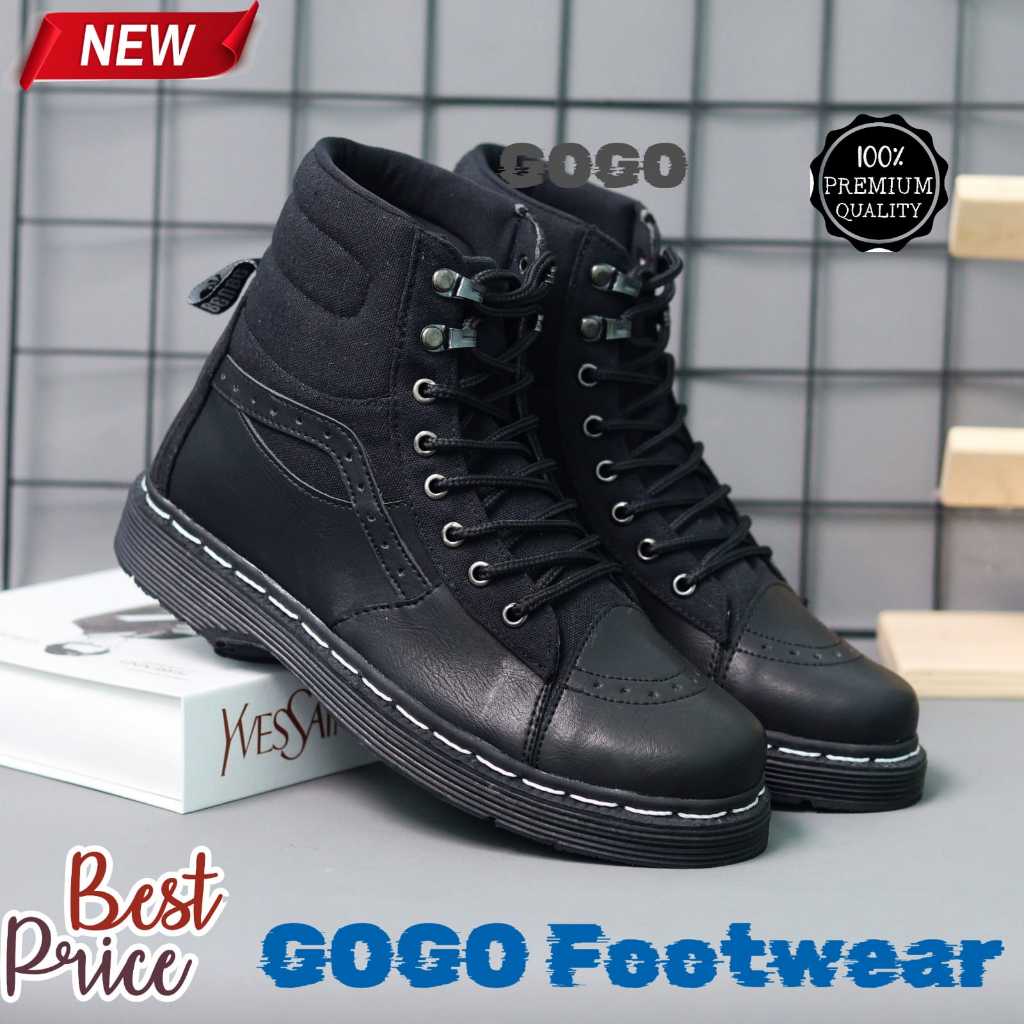 Jual GOGO Monza Sepatu Boots Hitam Pria Kulit Pu Pantofel Docmart Boot ...