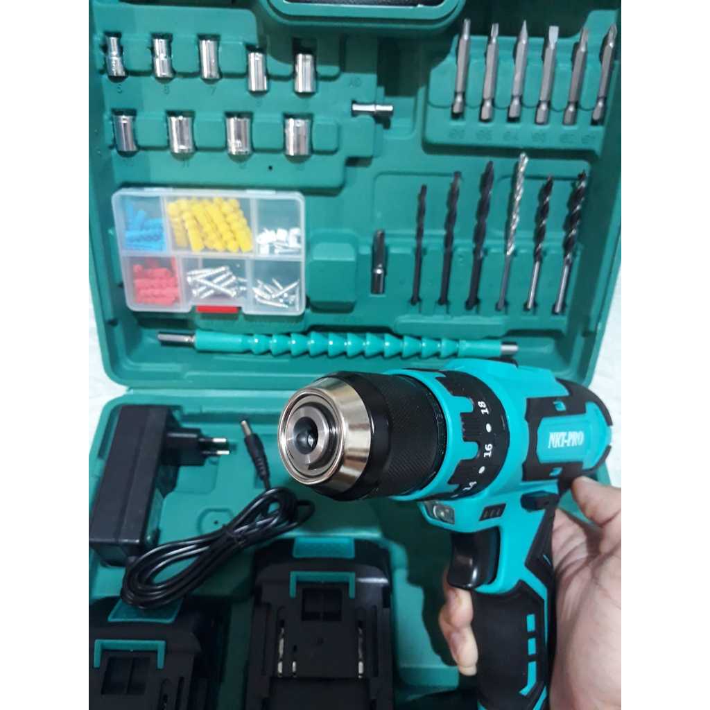 Jual mesin bor cordless NRT Pro DC340 set NEW SINGLE LOCK hand chuck ...