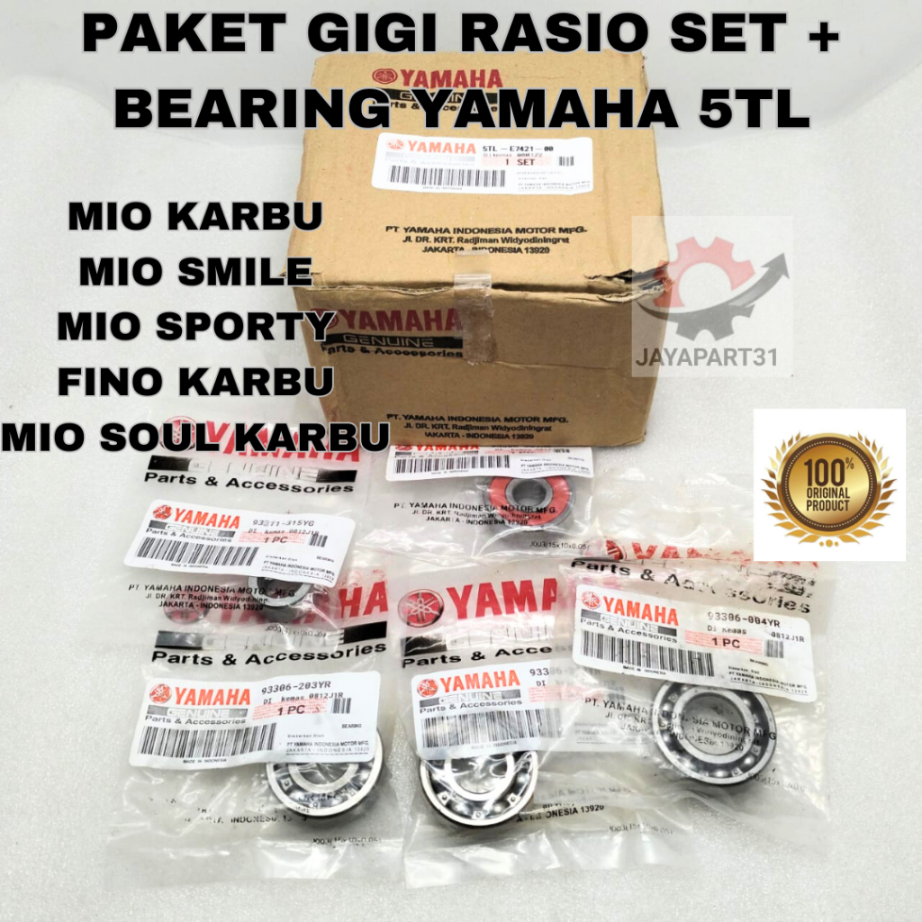 Jual PAKET GIGI RASIO SET + BEARING YAMAHA 5TL ASLI ORIGINAL MIO KARBU ...