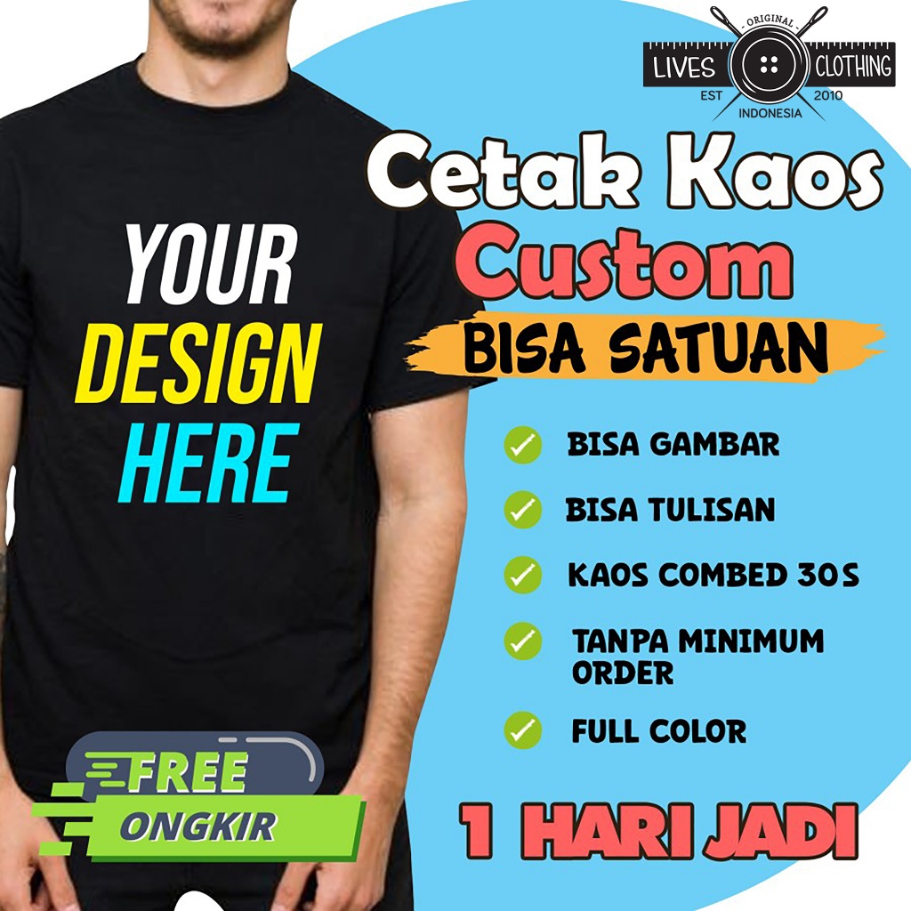 Jual SATU HARI JADI KAOS BAJU CUSTOM SATUAN SABLON LUSINAN GAMBAR KATA KATA FOTO DESAIN SENDIRI ...