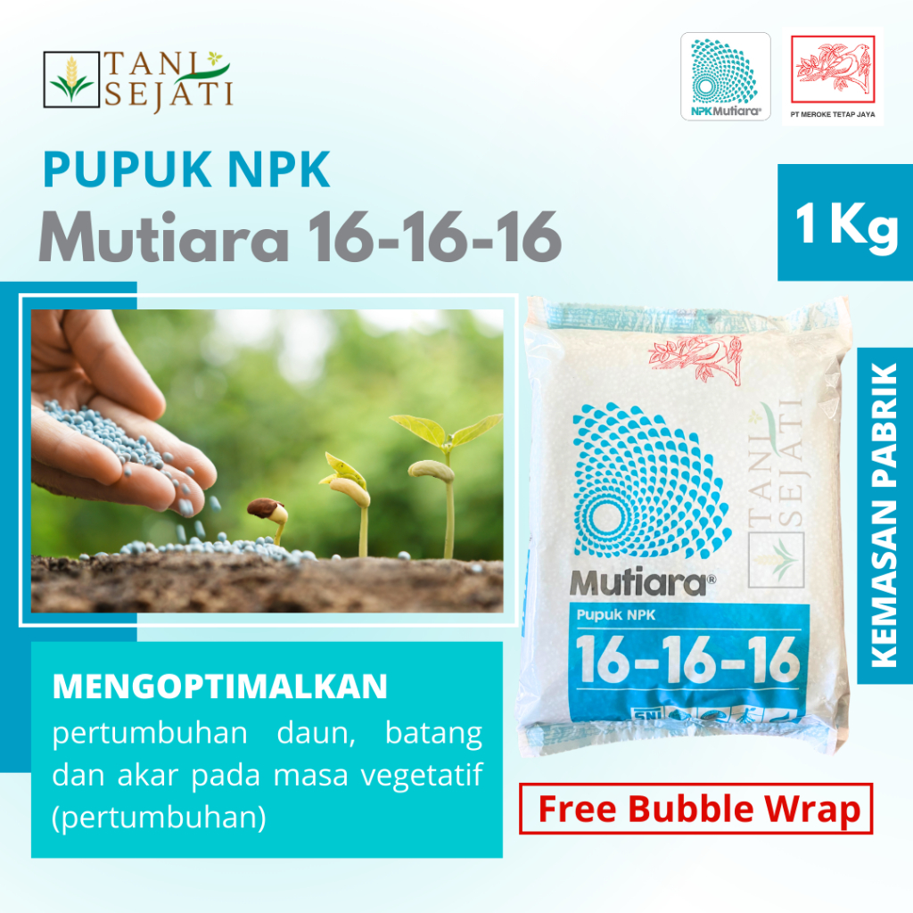 Jual Pupuk NPK Mutiara 161616 1Kg Kemasan Pabrik NPK Mutiara 16 16 16 ...