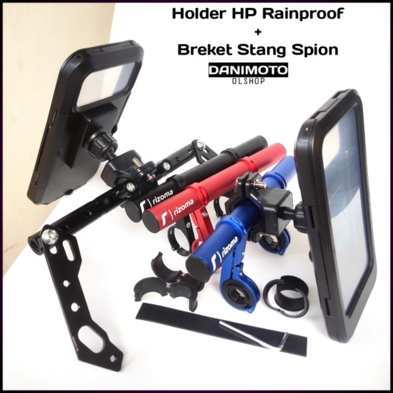 Jual Holder HP Waterproof Pasang Stang Spion Motor Ada Lubang Charger Audio Alumunium Plastik ...