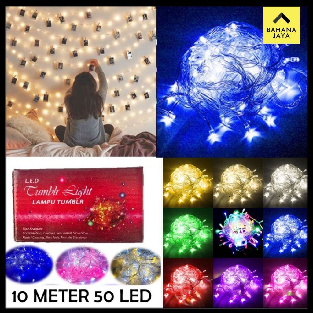 Jual LAMPU TUMBLR 50 LED 10 METER KEMASAN BOX LAMPU DEKORASI POHON ...